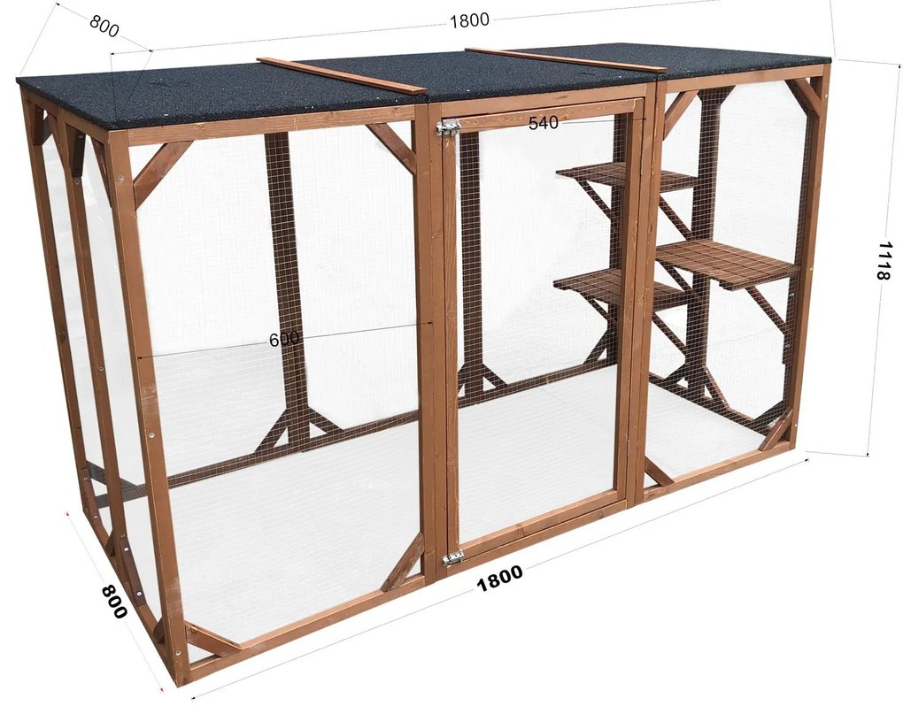 PEPU Venkovní výběh pro kočky odolný proti povětrnostním vlivům 180x80x111,8cm se 3 platformami