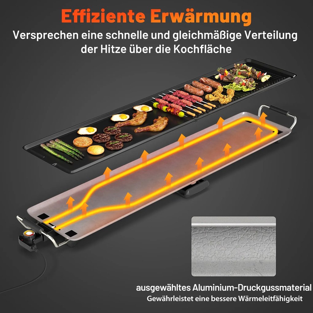 Costway Teppanyaki gril 1800 W elektrický grilovací talíř nepřilnavý stolní gril