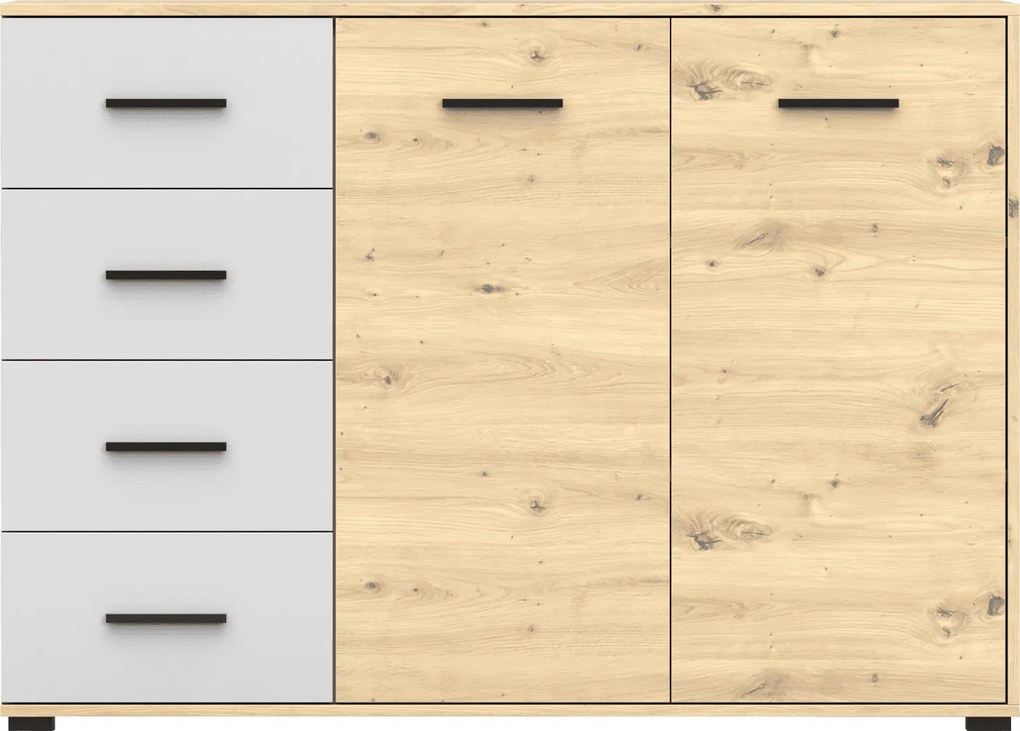 IDZ Komoda MARSYLIA 2D4S 01, 135 cm Bílá/Dub Artisan