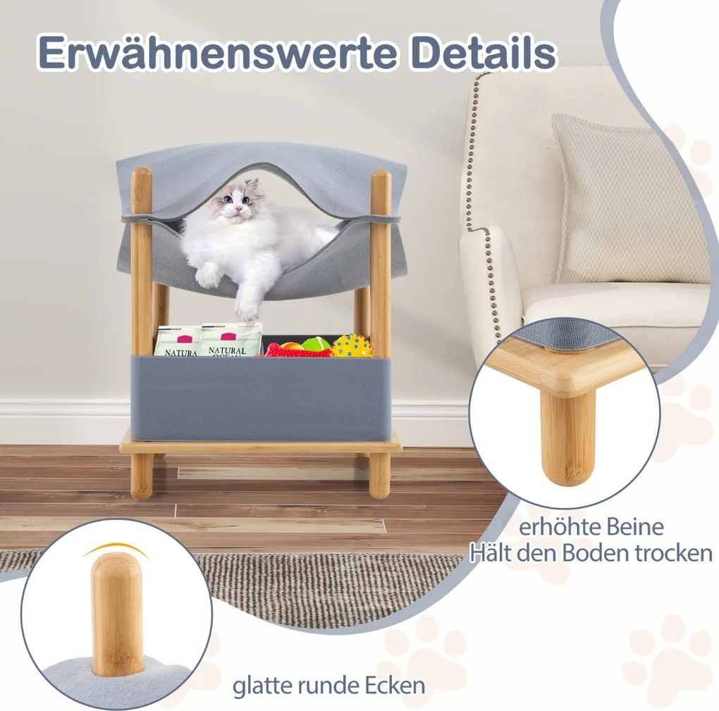 Costway Cat House 2patrový bambusový vyvýšený lůžko pro kočky s úložným