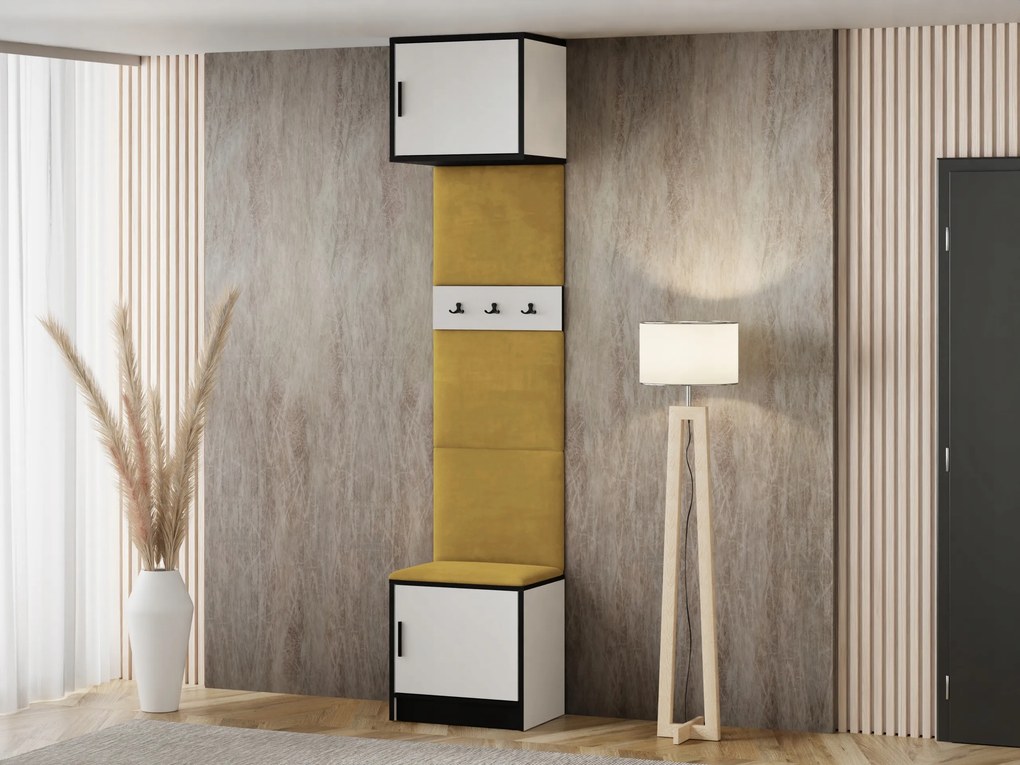 Šatní skříň s nástavcem panel tapicerowany ROJ 10 bílý + žlutý