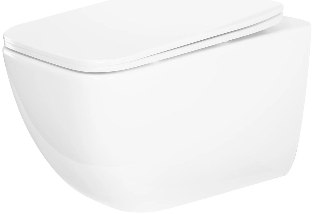 Rea Dexter, závěsná WC mísa Rimless Tornado 515x365x350 mm + WC sedátko z duroplastu, bílá lesklá, REA-C1278