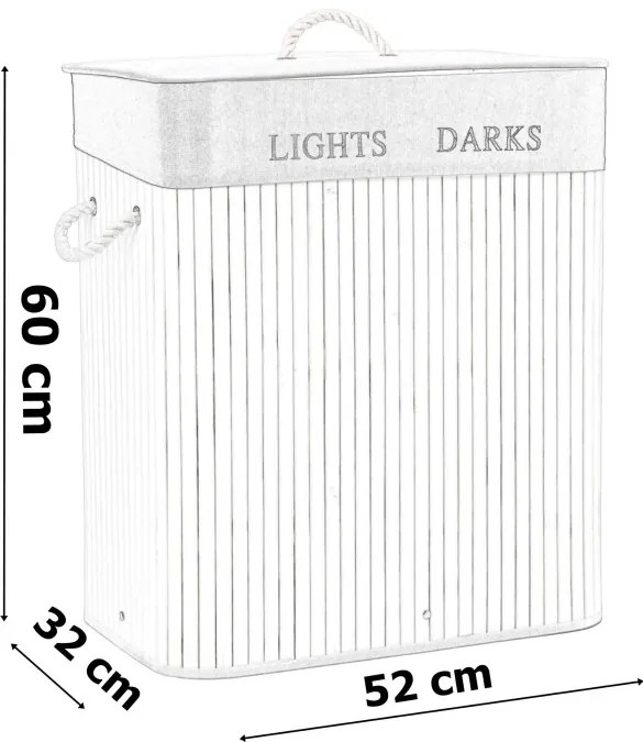 Rohový koš na prádlo 60 l bambusový bílý
