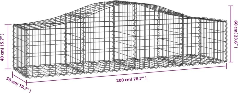 Klenuté gabionové koše 12 ks 200x50x40/60 cm pozinkované železo 3145587