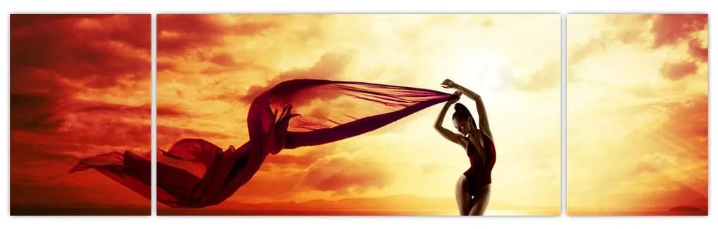 Obraz - Silueta ženy v západu slunce (170x50 cm)