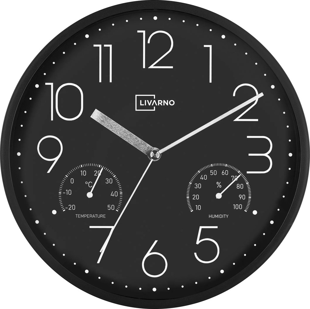 Livarno® Nástěnné hodiny s ukazatelem teploty a vlhkosti vzduchu (černá)