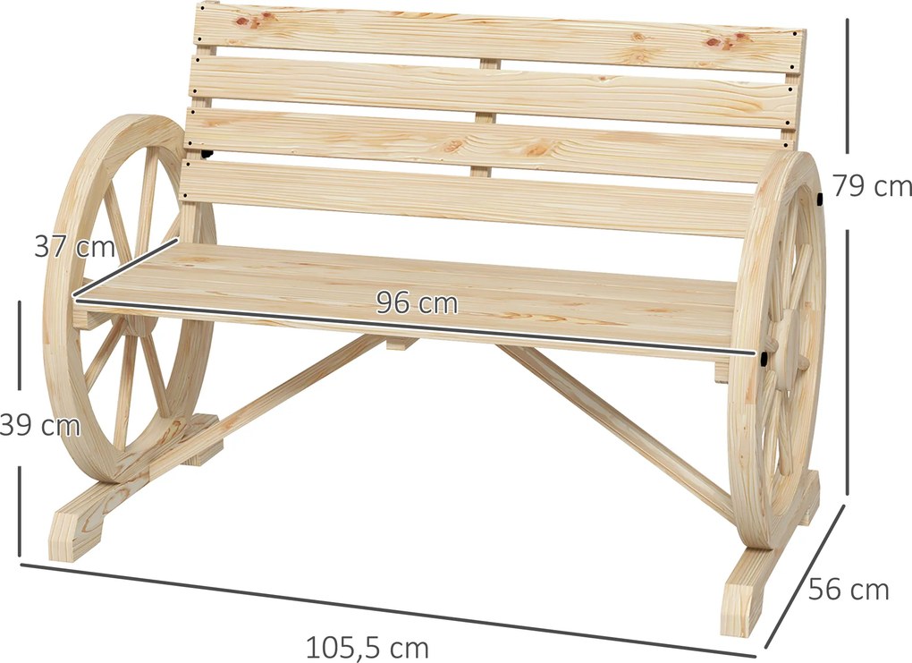 Zahradní lavička Outsunny 2místná, lavička, dřevěná lavička, lavička s područkou ve venkovském stylu, nosnost do 240 kg, jedlové dřevo, přírodní | Ao…