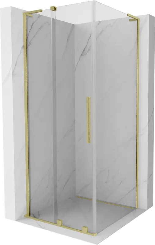 Mexen Velar L, sprchový kout s posuvnými dveřmi 120 x 120 cm, 8mm čiré sklo, zlatá matná, 871-120-120-03-55
