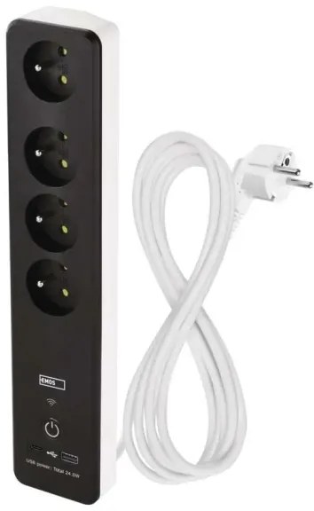 Chytrý prodluž. kabel s vypínačem GoSmart 4Z + 1xUSB-A + 1xUSB-C 2 m Wi-Fi Tuya