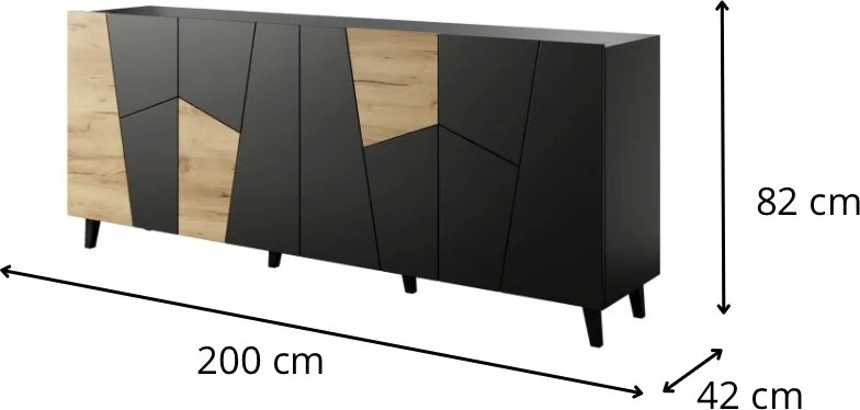 Komoda Etna 200 cm černá/dub craft