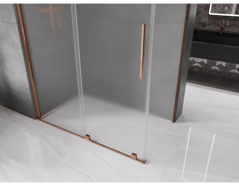 Mexen Velar, sprchový kout s posuvnými dveřmi 140 x 70 cm, 8mm sklo námraza, růžové zlato, 871-140-070-31-55