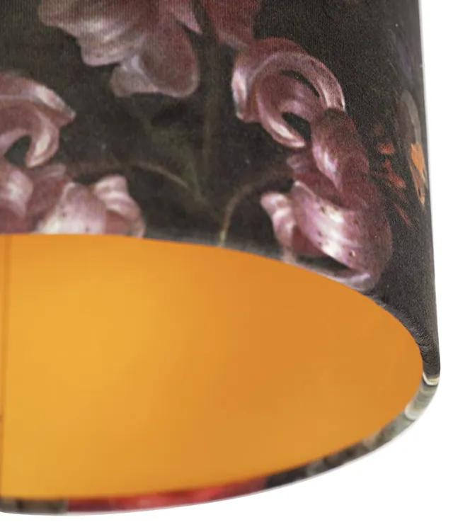 Stropní lampa s velurovými odstíny květin se zlatem 25 cm - černá Combi