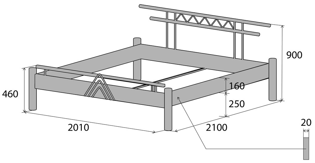 Nábytek ATIKA s.r.o. Kovová postel CHILAU Povrchová úprava: bílá, Rozměr: 200 x 200 cm