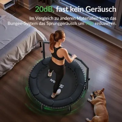 Aosom Rebounder-trampolína pro dospělé, skládací, nastavitelná madla, protišmykové opěrky nohou, 102x102x106 cm, černá