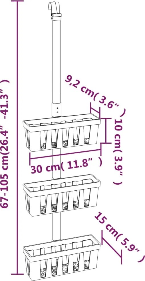 Závěsná police do sprchy 30 x 15 × (67–105) cm hliník 154599