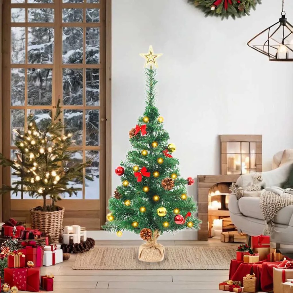 Vánoční Stromek S Led Osvětlením A Baňkami Zelený 64 Cm