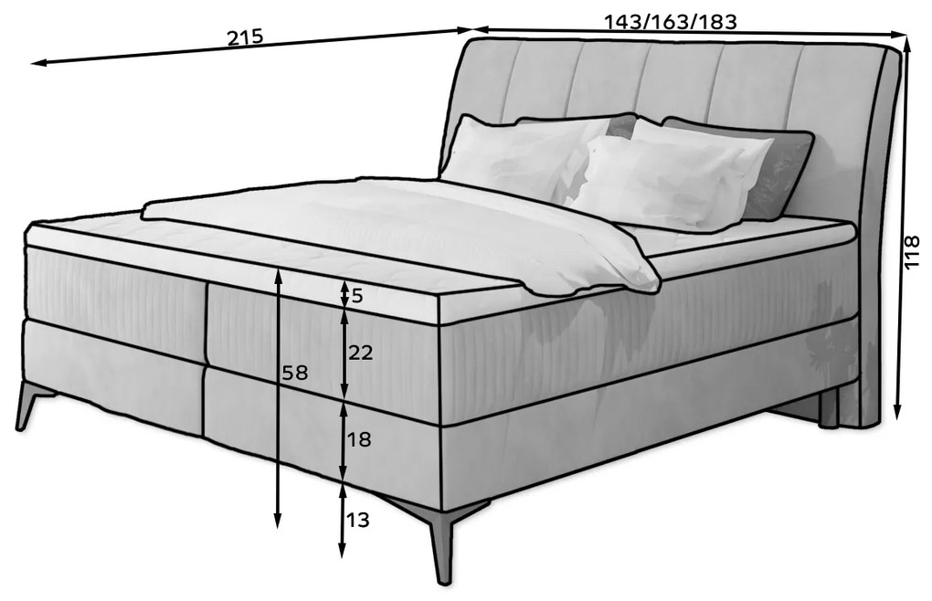 Kontinentální postel 140 cm Alberto (tmavě šedá) (s matracemi). 1027338