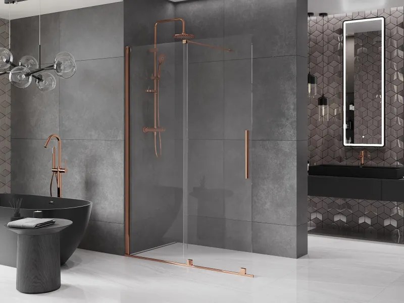Mexen Velar, posuvné dveře do otvoru typ Walk-In 160 cm, 8mm čiré sklo, růžové zlato, 871-160-000-03-60