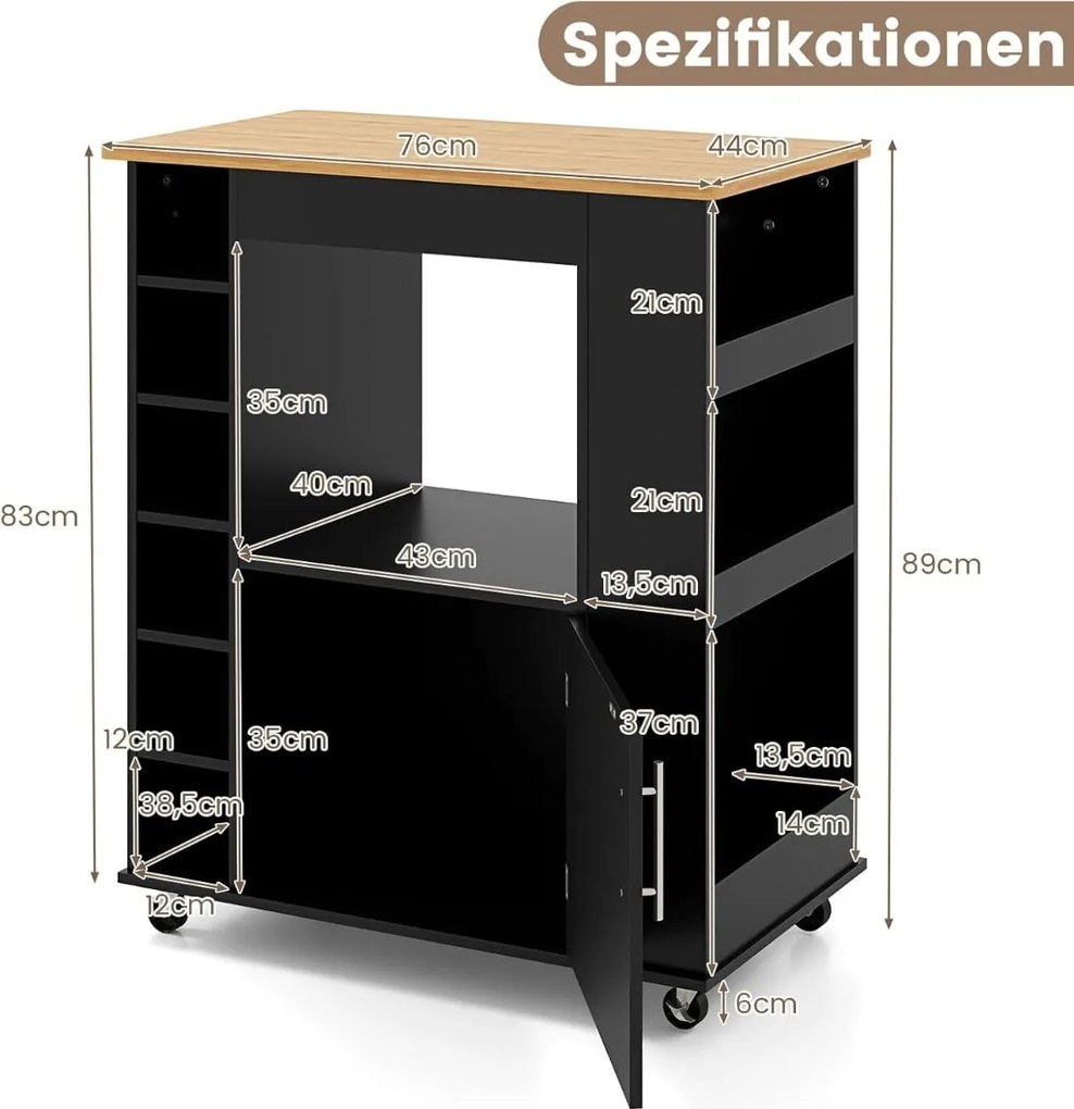 Costway Kuchyňský vozík na kolečkách s pracovní deskou a držákem na ručníky
