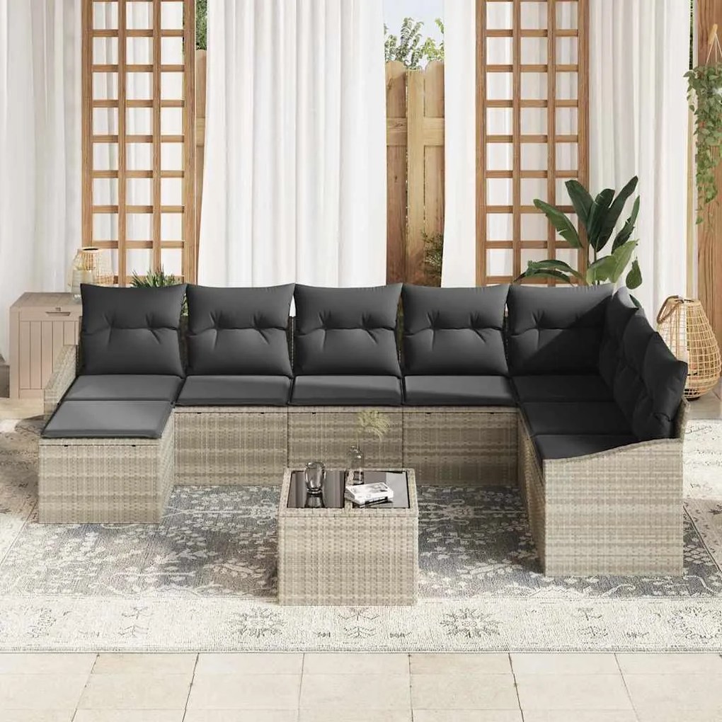 Set pohovek 9 ks Světle šedá polyratan 3346852