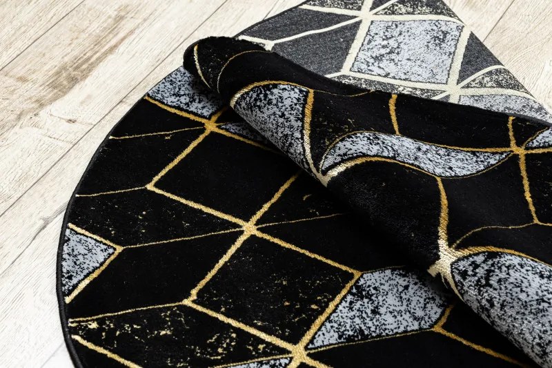 Dywany Łuszczów Kusový koberec Gloss 400B 86 3D geometric black/gold kruh - 120x120 (průměr) kruh cm