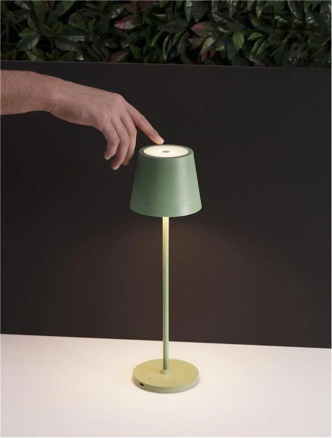 NV 9223405 Venkovní stolní lampa SEINA olivově zelený hliník a akryl LED 2W 2700K 5V DC IP54 vypínač na těle nabíjecí s PG základnou nebo USB C kabelem - NOVA LUCE