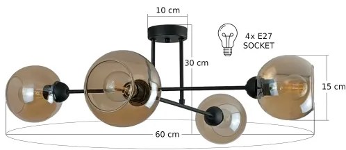 Lustr na tyči VASCO 4xE27/60W/230V černá/kouřová béžová