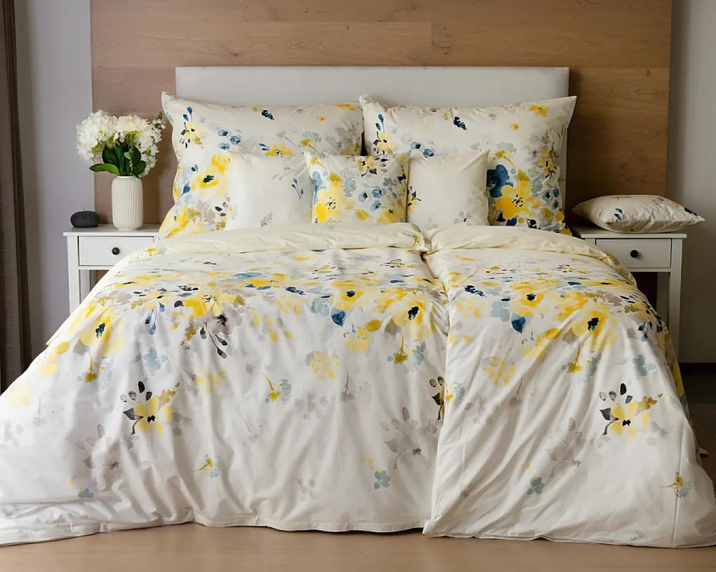 Matějovský Povlečení FLEUR, květinový vzor, žlutá, bavlna hladká, 140x220cm + 70x90cm