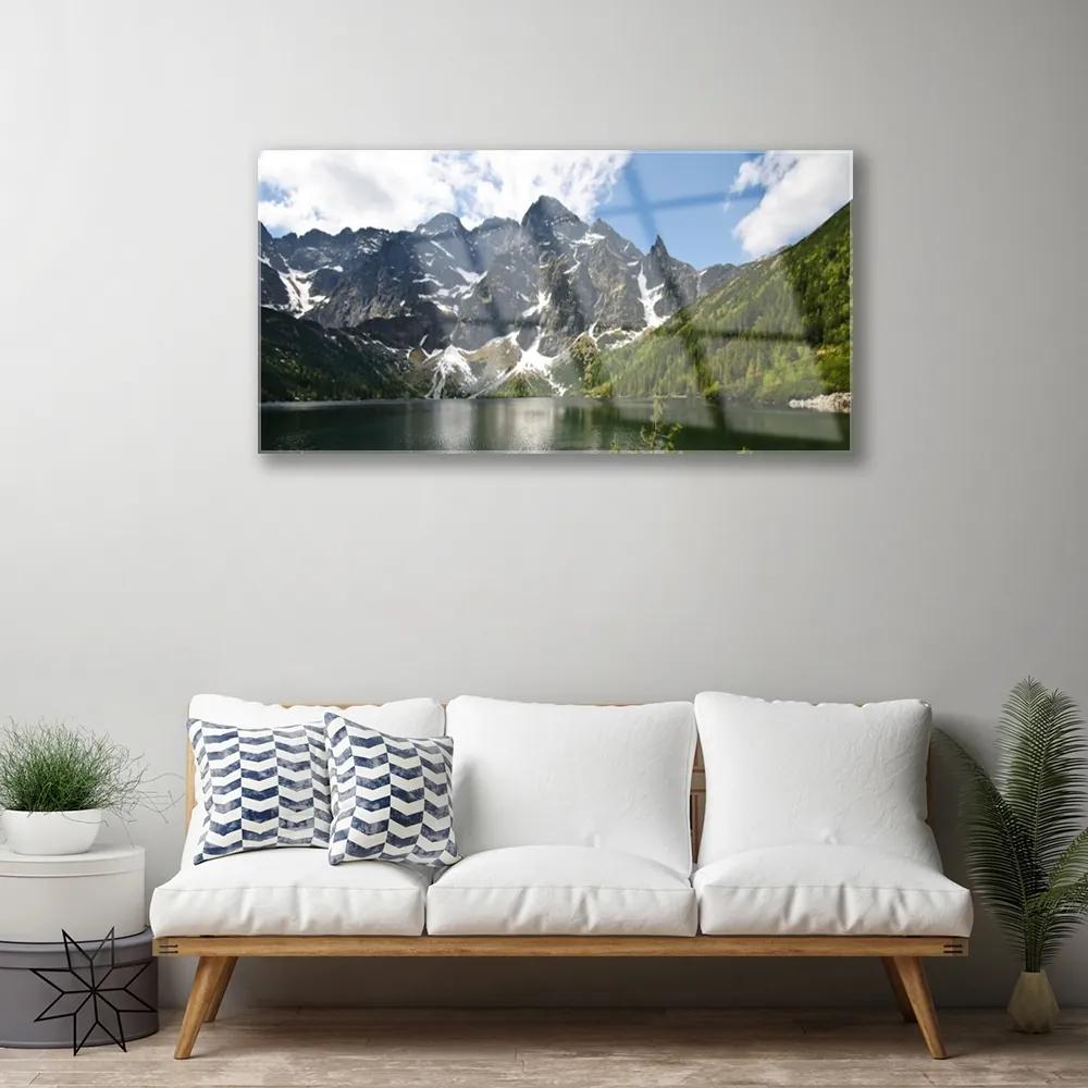 Obraz na skle Hora Jezero Les Krajina 100x50 cm