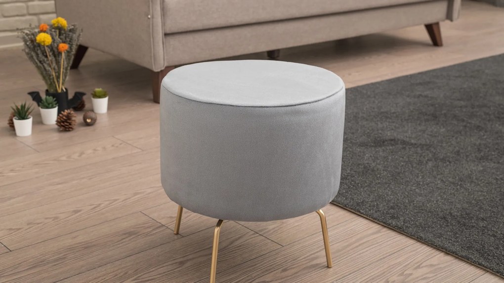 Atelier del Sofa Taburet Octo - Grey, Šedá, Zlatá