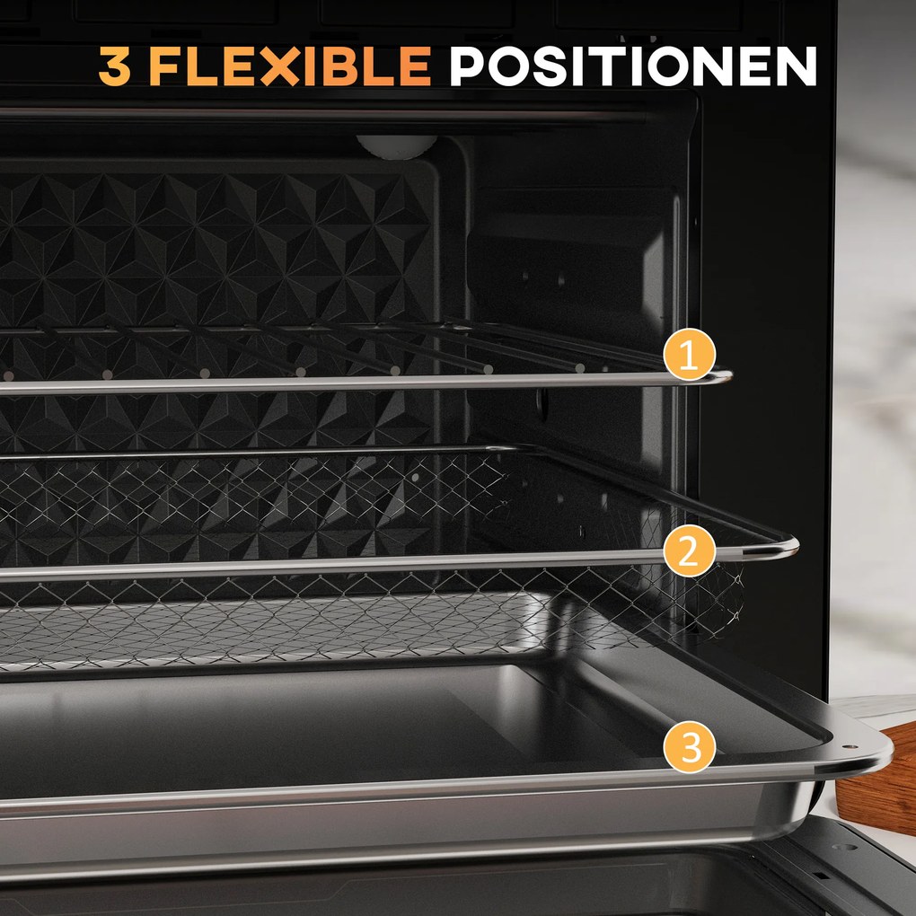 HOMCOM malá trouba 20L 1400W 90-230℃ s časovačem na 1 hodinu 3 polohy roštu Plech na pečení Žehlička Černá 36cm x 37,7cm x 34,5cm | Aosom.de