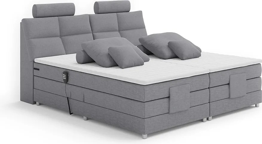 Elektrická polohovací postel, boxspring, šedá, 180x200, POLERMA NEW