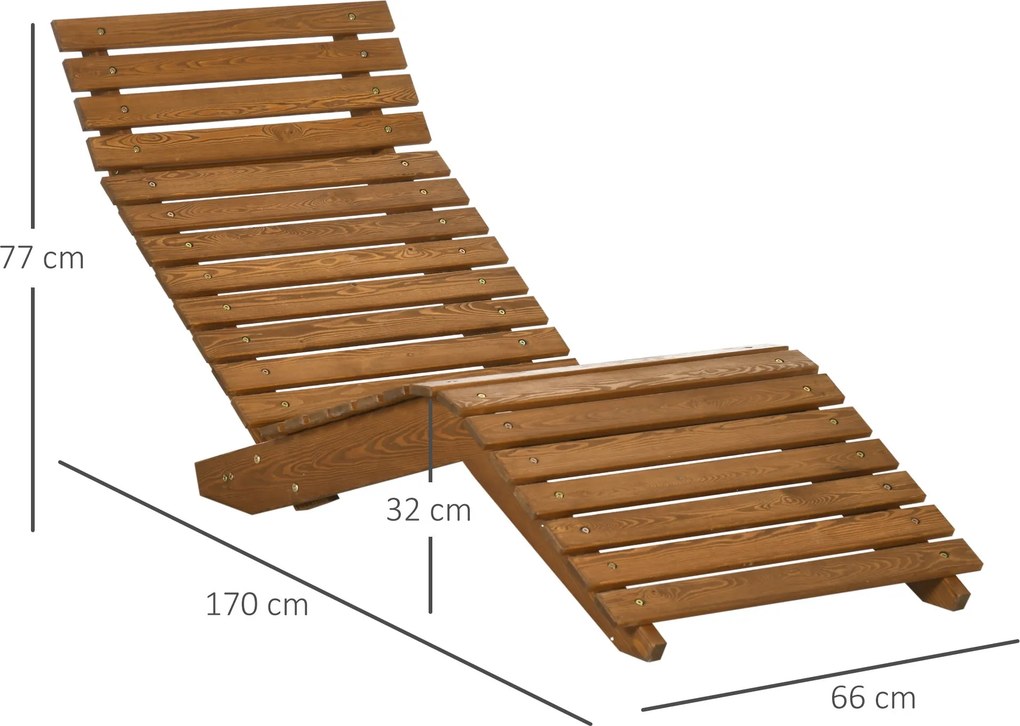 Zahradní lehátko Outsunny, sklápěcí křeslo, relaxační židle pro bazén, balkon, nosnost do 120 kg, masivní dřevo, třešeň, 66 x 170 x 77 cm