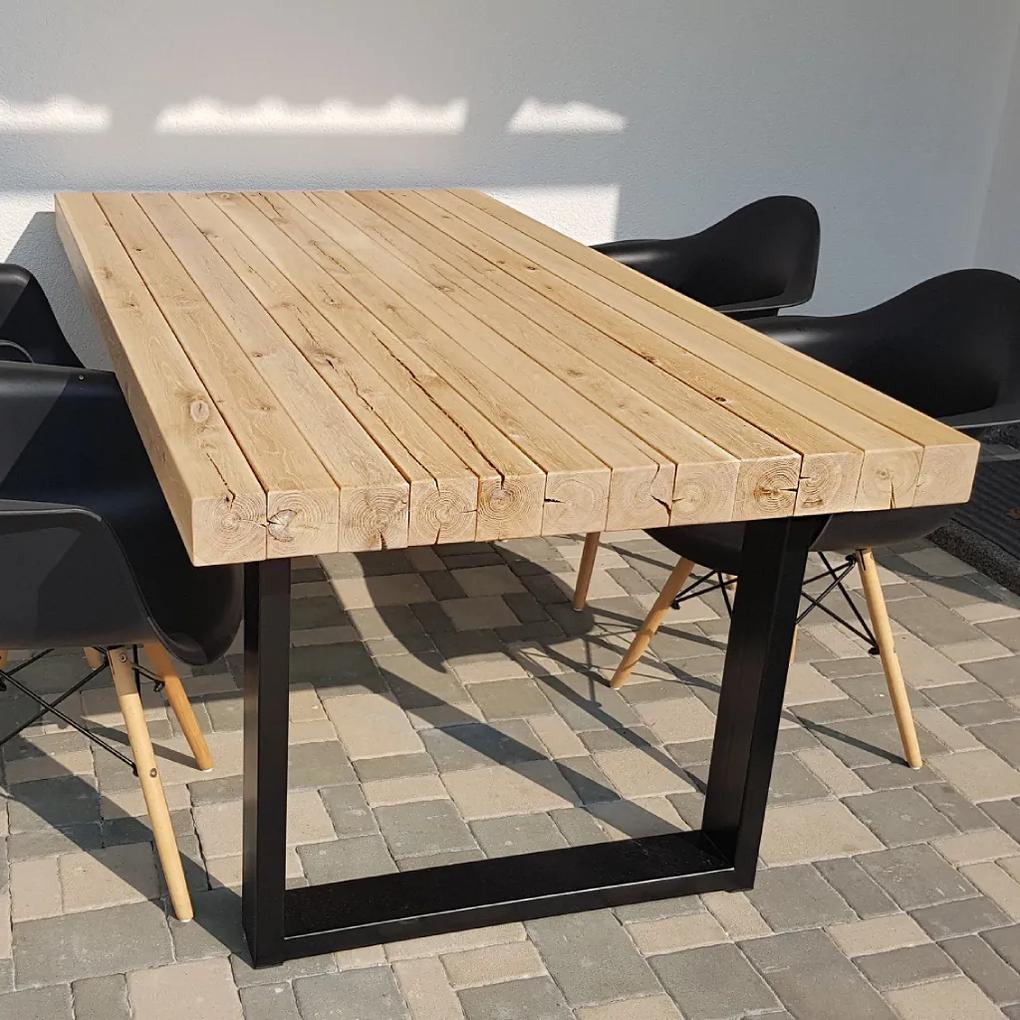 KULHÁNEK Zahradní stůl z dubových trámů a oceli Odstín nátěru: lazura - pinia, Odstín podnože: antracit - RAL 7016