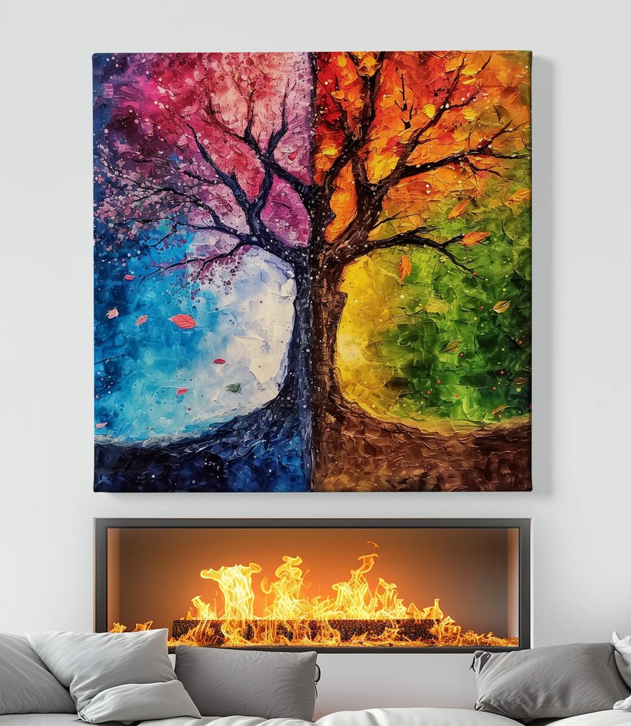 Obraz na plátně - Strom života Čtvero ročních období FeelHappy.cz Velikost obrazu: 80 x 80 cm