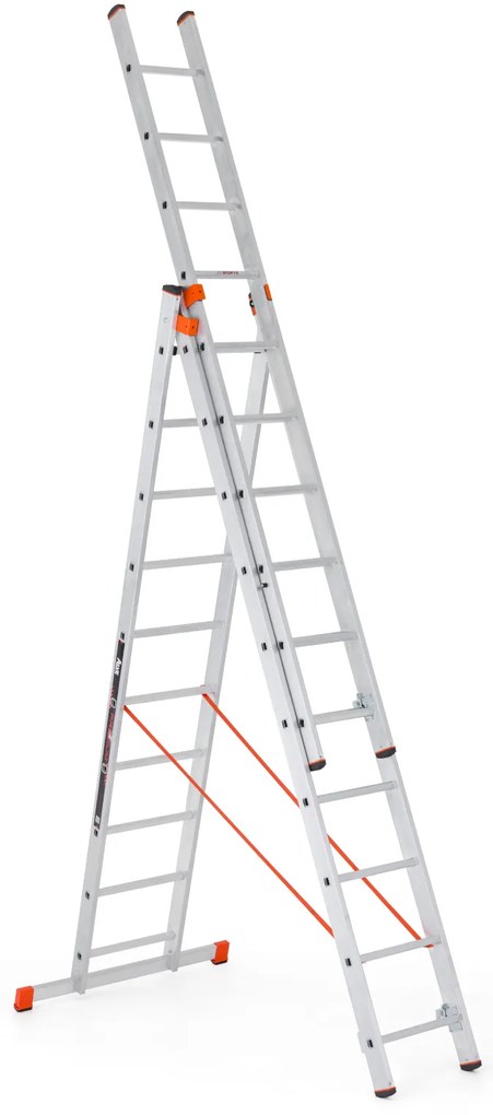 Hliníkový trojdílný žebřík ALVE PREMIUM s nášlapy, 3x10 příček, délka 6,94 m