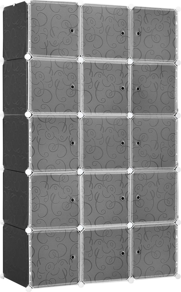HOMCOM DIY systém polic pro šatníky s 2 velkými a 9 malými kostkami - DIY organizér, botník, úložný regál na knihy a hračky, černý 111 x 47 x 183 cm |