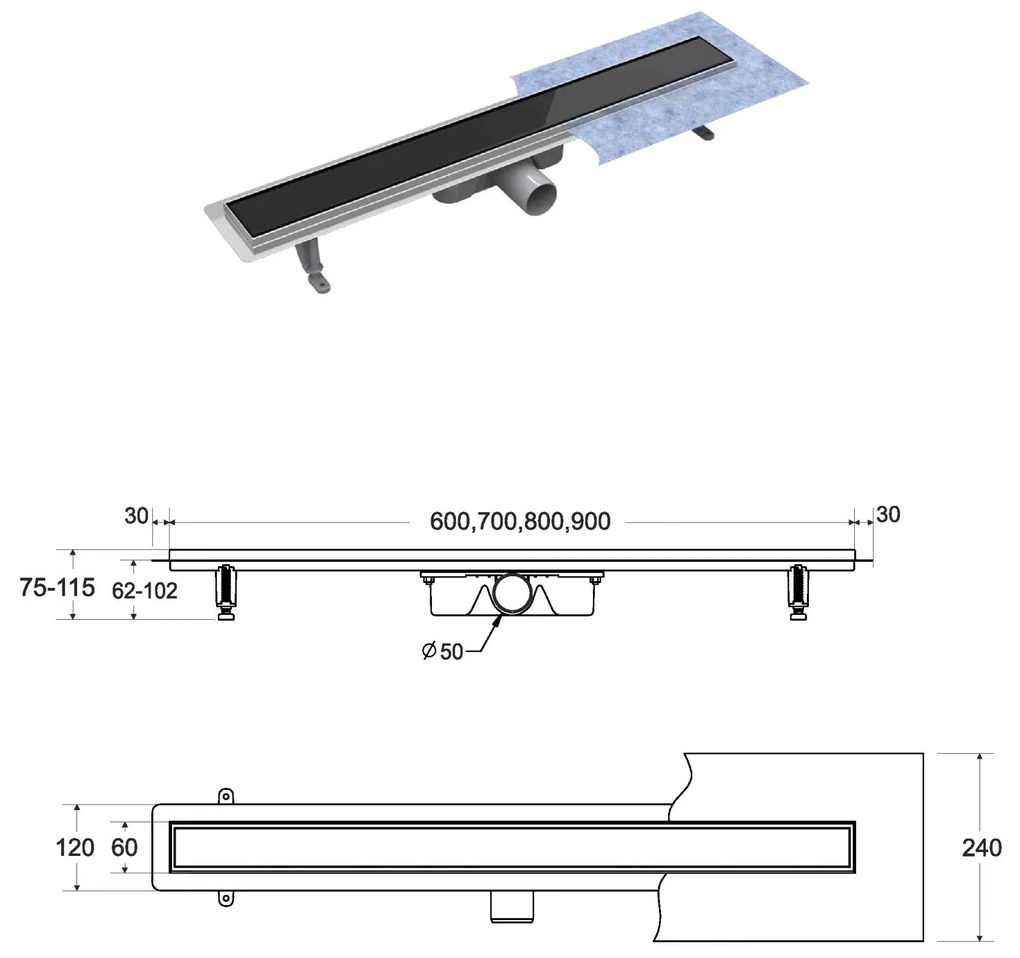 Besco Virgo Black odtokový žlab Délka žlabu: 70cm