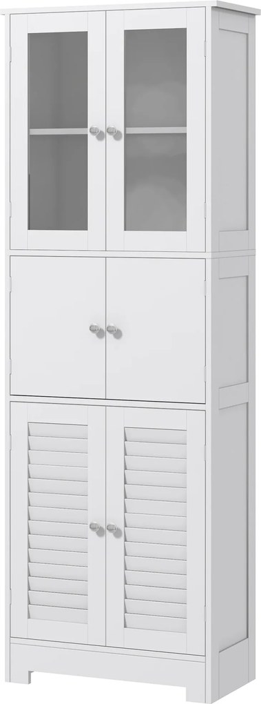 HOMCOM Sloupcový pomocný nábytek do koupelny s 6 dveřmi, nastavitelnými policemi a protiskluzovým designem moderní koupelnová skříň 60x30x170,5 cm bí…