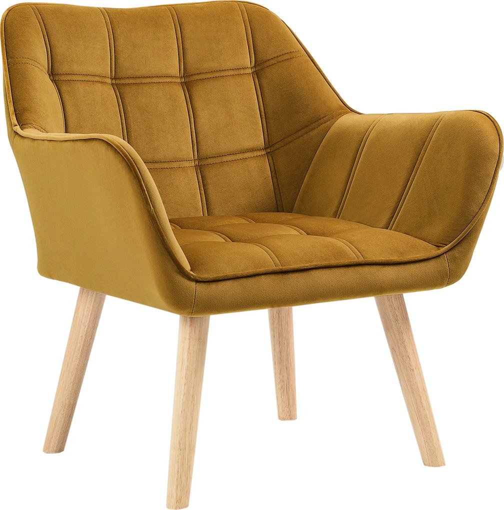 HOMCOM křeslo s polohovatelným sedákem se sametem, skandinávské, zvýšené nohy, sametový polyester, žlutá 67x61,5x71 cm | Aosom.de