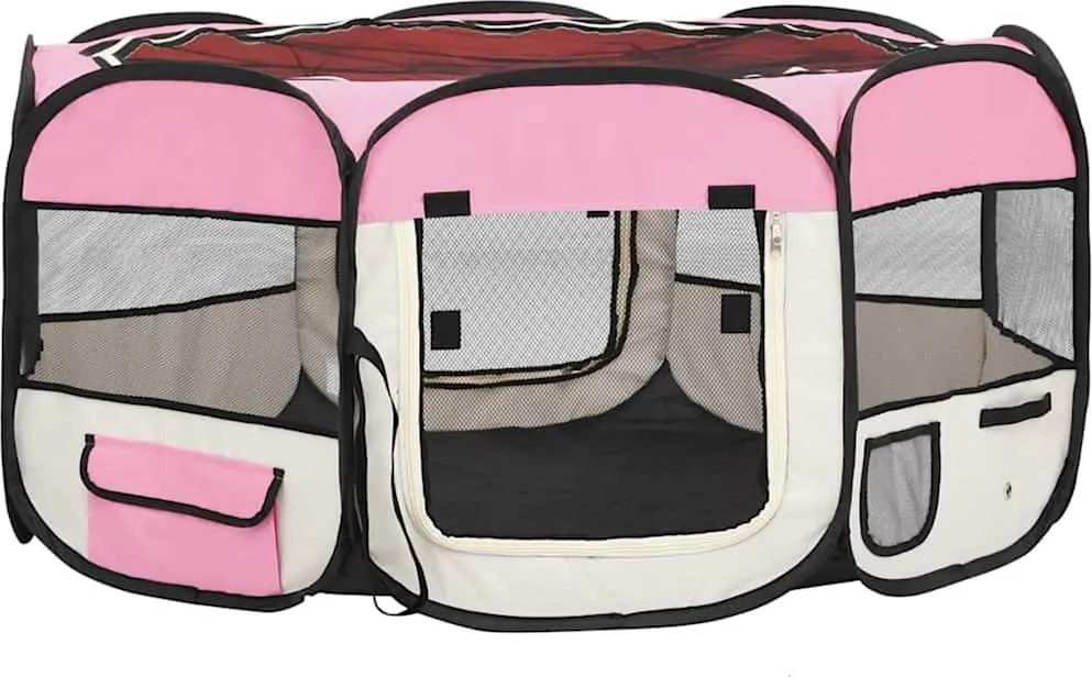 Skládací ohrádka pro psy s taškou růžová 145 x 145 x 61 cm 171012