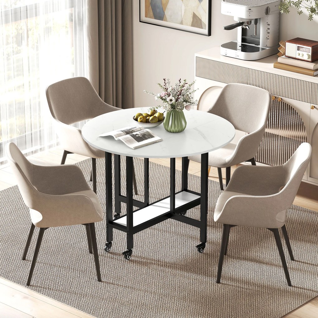 HOMCOM skládací jídelní stůl na kolečkách, kuchyňský stůl pro 4 osoby s integrovanou odkládací plochou, 100 x 75 cm, bílý