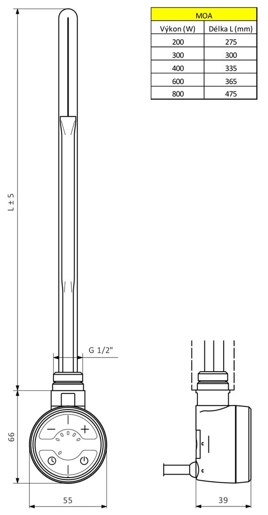 Sapho Sapho, MOA topná tyč s termostatem, 200 W, chrom, MOA-C-200