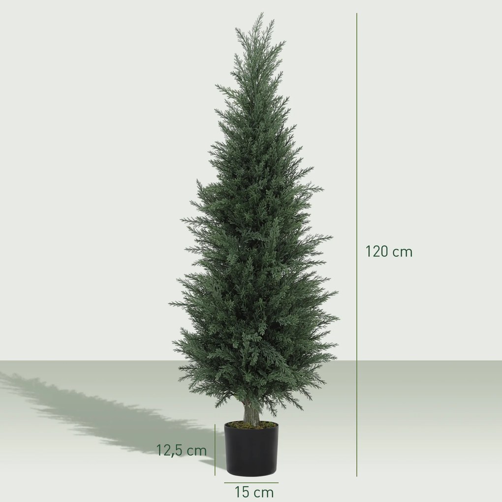 HOMCOM Velký Umělý Cypřiš 120 cm, Umělé Rostliny v Květináči, UV Odolný Umělý Cypřiš pro Dekoraci Obývacího pokoje, Ložnice, Kanceláře a Balkonu