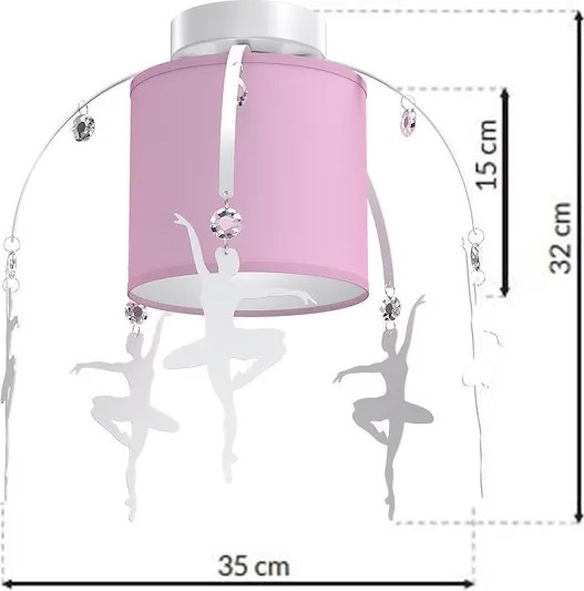 Dětské stropní svítidlo Baletnica white, 1x růžové textilní stínítko, w