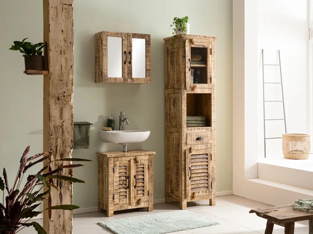 furniture-nabytek.cz - Masivní vysoká skříň Carino z mangového dřeva, lakovaná, hnědá – 50×40×180 cm
