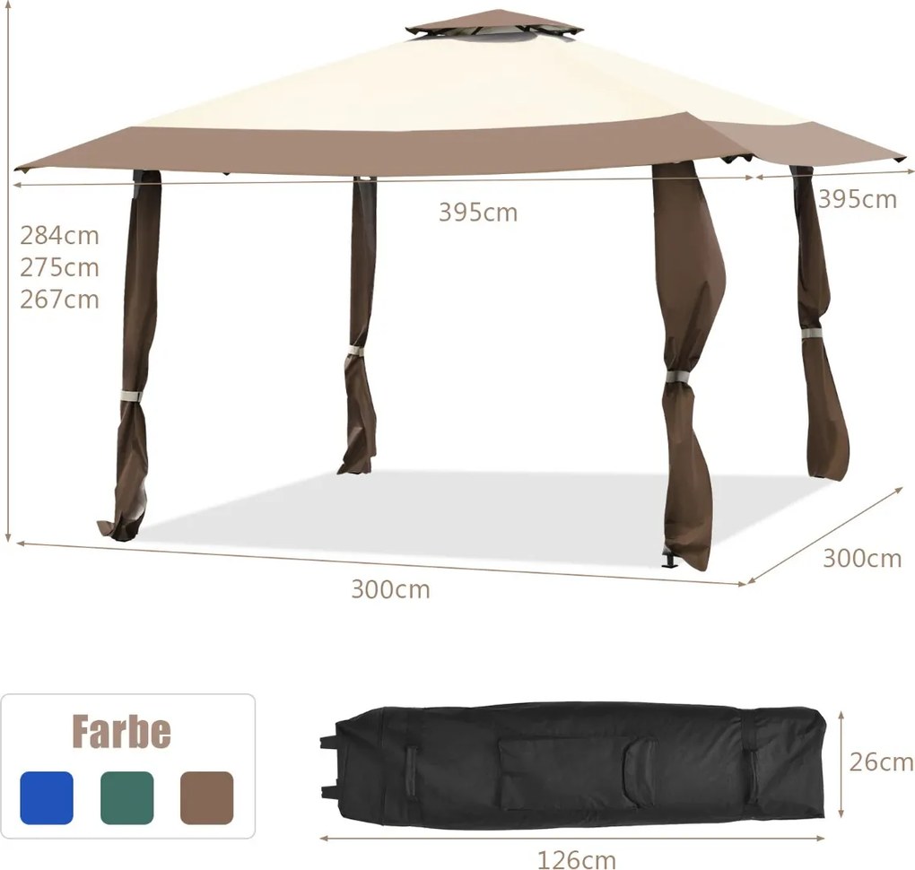 Costway 4 mx 4 m Velký eventový stan se stíněním 2-Střecha patra, hnědý