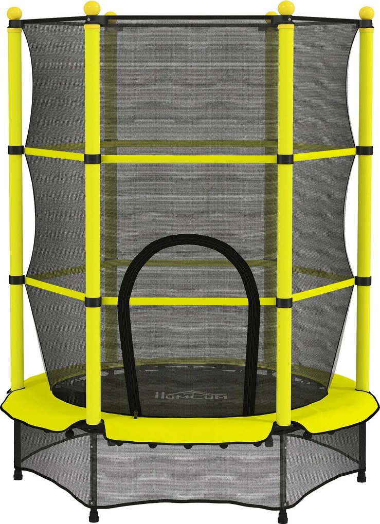 HOMCOM dětský trampolína Ø140 cm pro děti 3-10 let s bezpečnostní sítí, nosnost 50 kg, do interiéru i exteriéru, žlutá