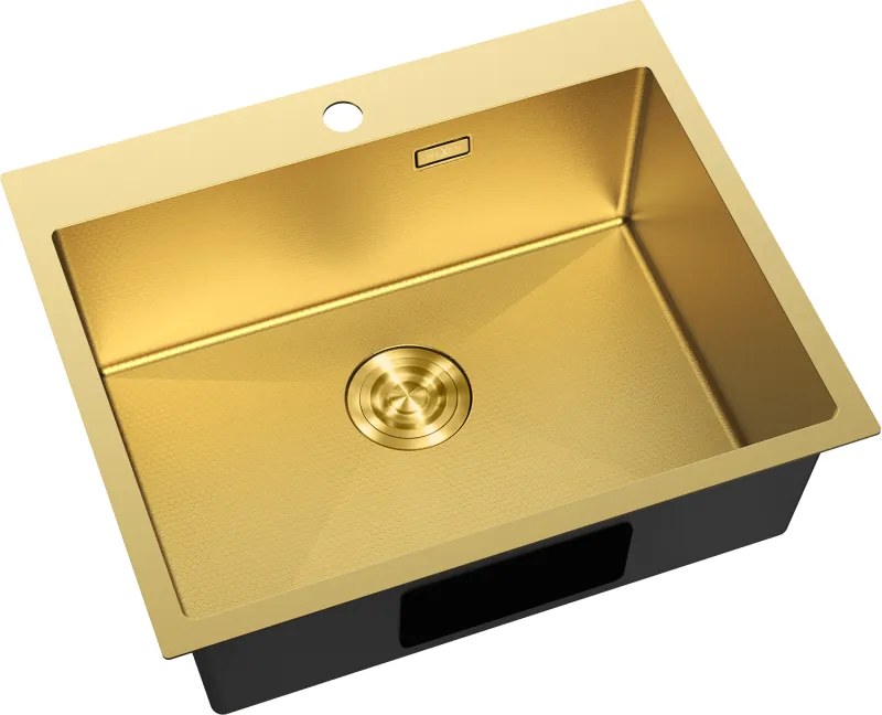 Mexen Solix, 1-komorový nerezový dřez 600 x 500 mm, broušená zlatá, vzor voština, 6408601000-55HC