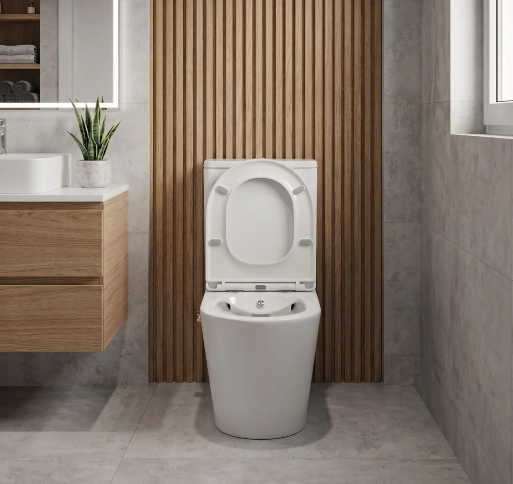 Erga Tina, WC kombi mísa 620x365x820 mm, Rimless + funkce bidetu + toaletní sedátko, bílá lesklá, ERG-V03-TINA-RIM-BID-WH